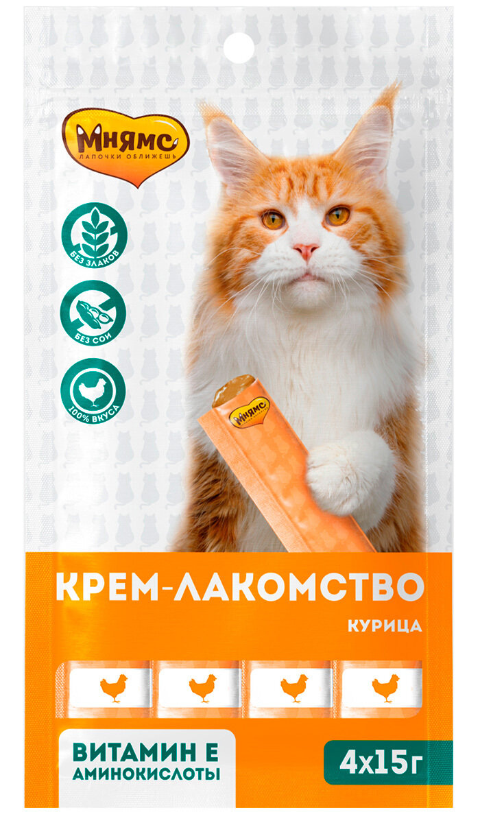 Лакомство Мнямс для кошек крем с курицей, 60 гр 2 шт