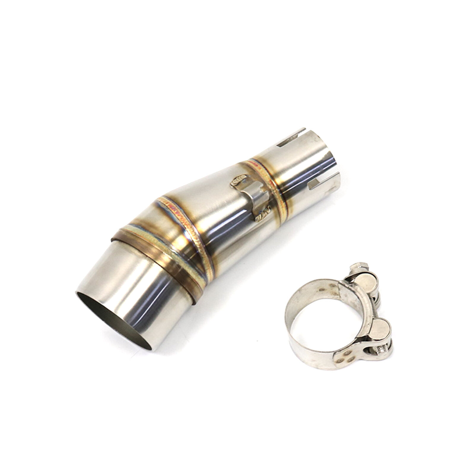 Мотоциклетная выхлопная средняя труба из нержавеющей стали Slip On Middle Pipe Link Pipe Adapter Connector для Kawasaki Z250 2013-2016, цвет серебристый, размер 145*51*38мм, вес упаковки 210г, количество 1шт