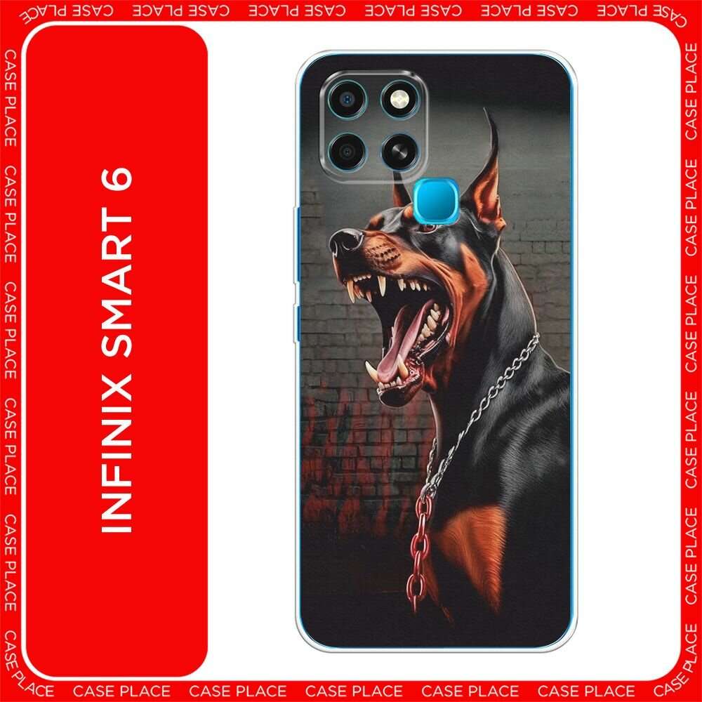 Чехол на Infinix Smart 6 / Инфиникс Смарт 6 с принтом "Доберман с цепью"
