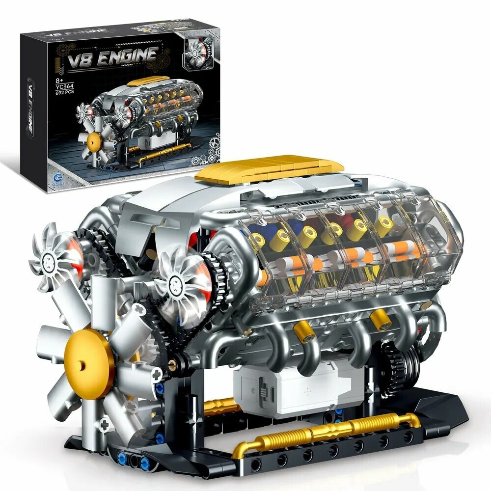 Конструктор механический V8 моделирование двигатель игрушка, 692 деталей