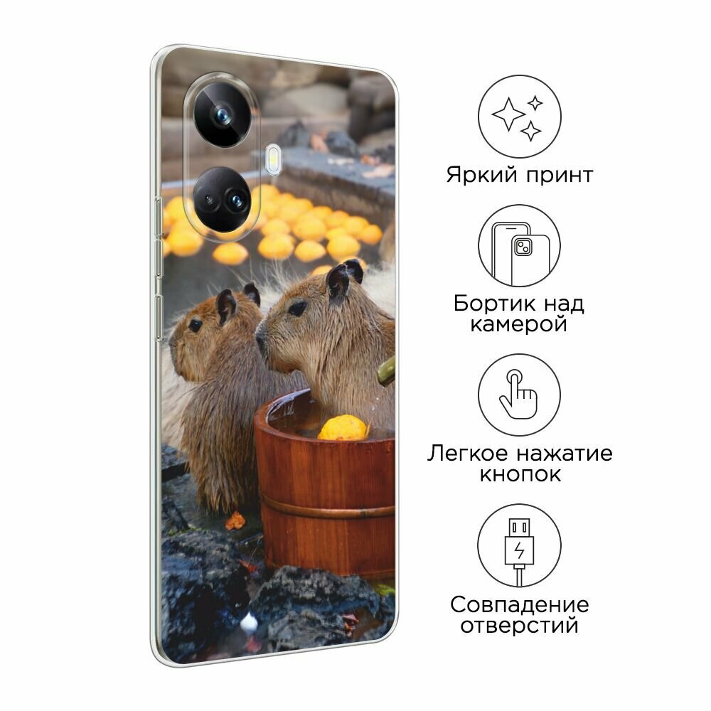 Чехол на Realme 10 Pro+ / Реалми 10 Про+ с принтом "Капибары отмокают" — фото 1