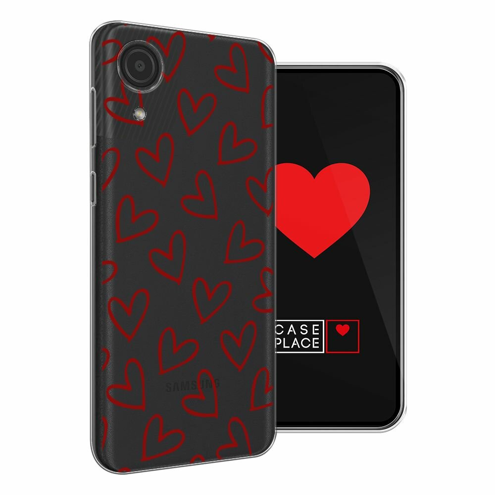 Чехол на Samsung Galaxy A03 Core / Самсунг Галакси А03 Core с принтом "Little hearts doodles 2 - 14 февраля", прозрачный — фото 1
