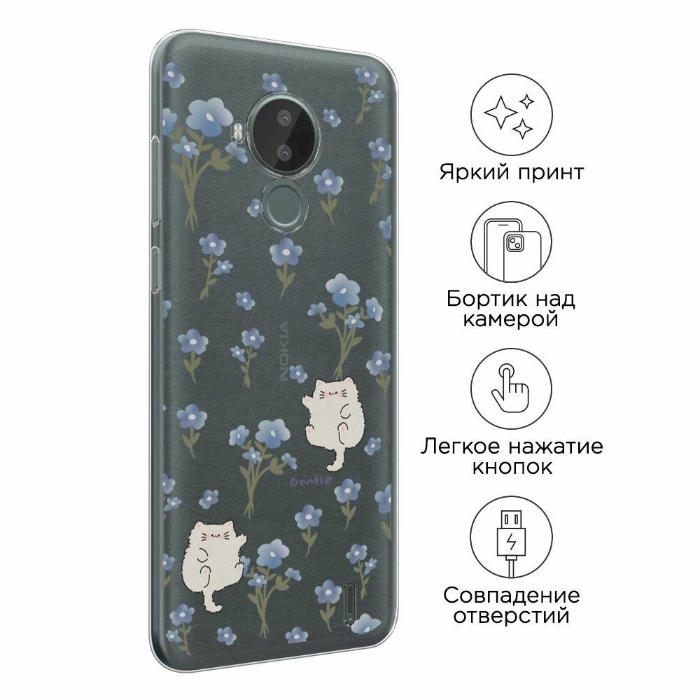 Чехол на Nokia C30 / Нокия C30 с принтом "Gentle cats", прозрачный — фото 1