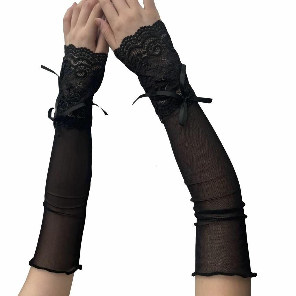 Элегантные кружевные перчатки с завязками, Черный
