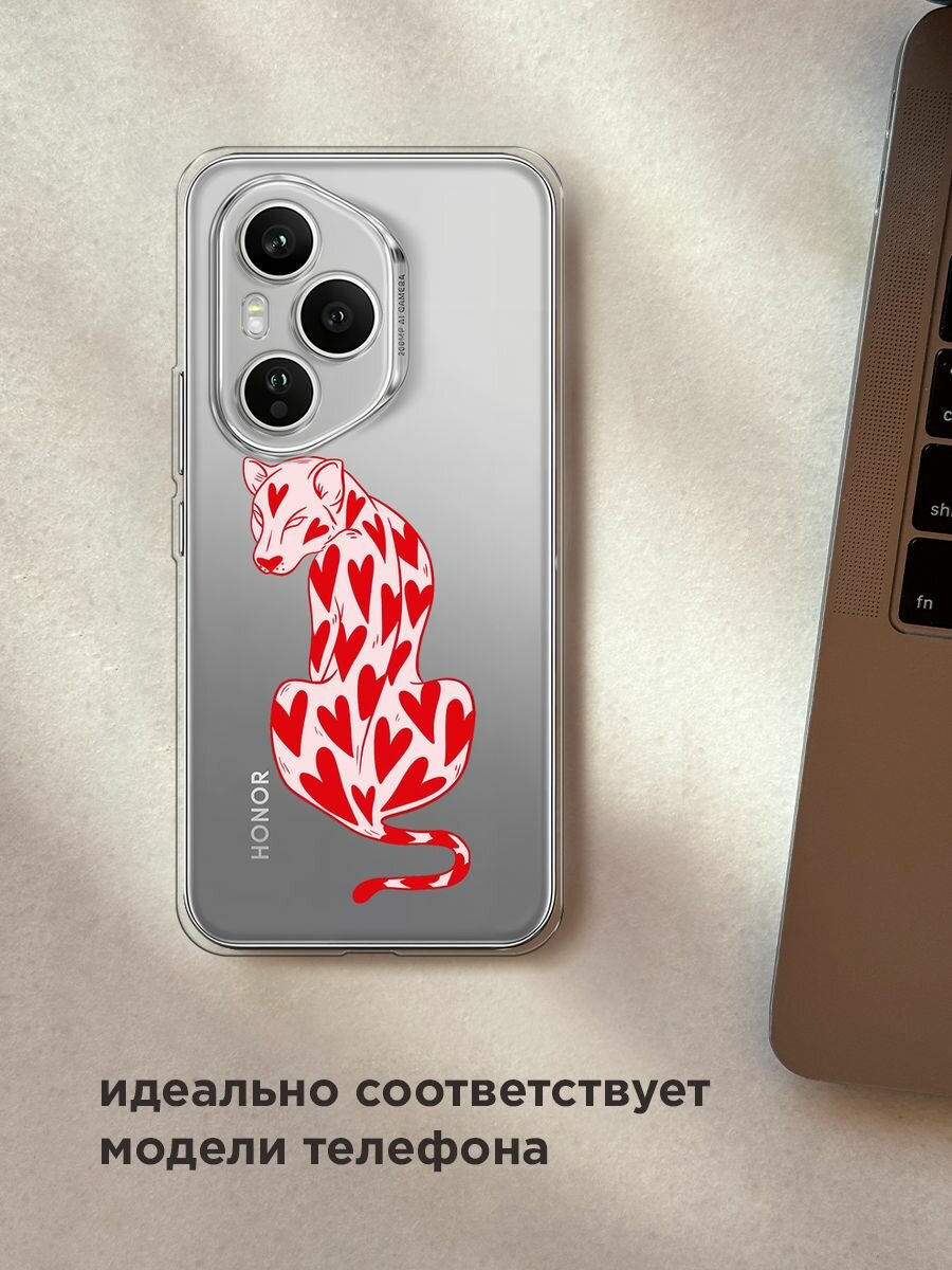 Чехол на Honor 400 Pro / Хонор 400 Про с принтом "Heart panther 2 - 14 февраля", прозрачный — фото 1