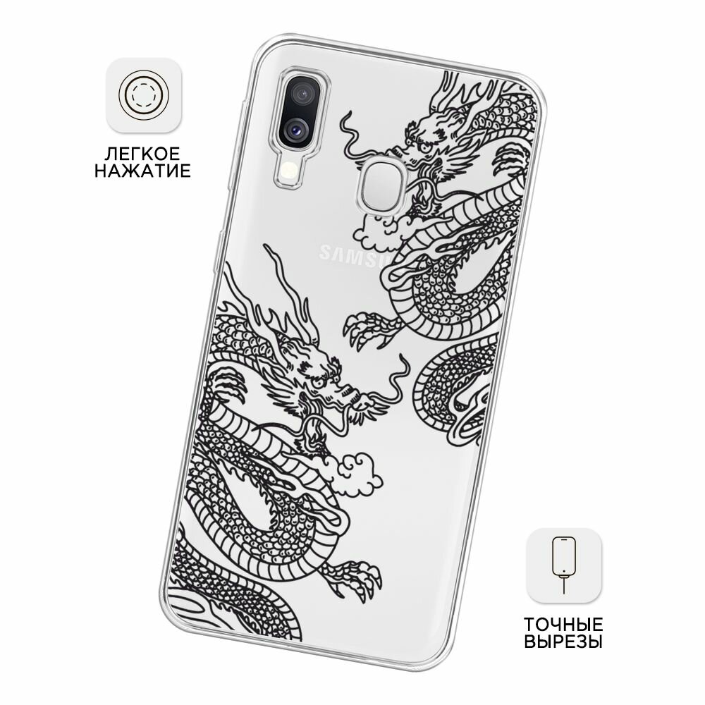 Чехол на Samsung Galaxy A40 / Самсунг Галакси А40 с принтом "Два китайских дракона", прозрачный — фото 1
