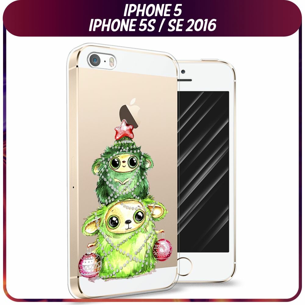 Чехол на Apple iPhone 5/5S/SE / Айфон 5/5S/SE с принтом Новогодние чудики, прозрачный