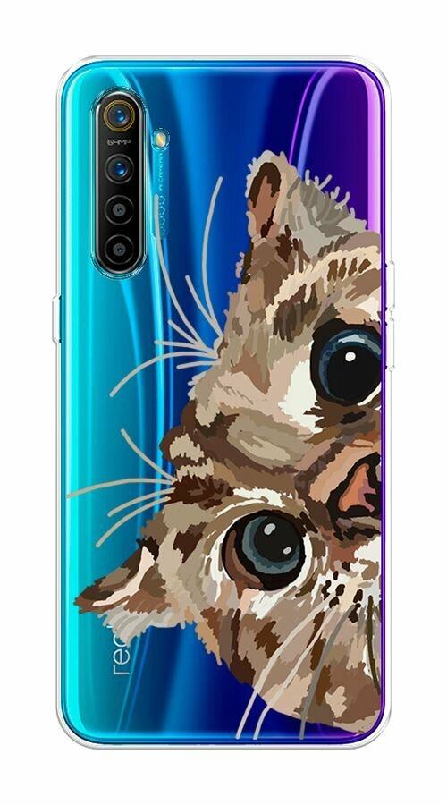 Чехол на Realme XT / Реалми XT с принтом "Любопытный кот", прозрачный