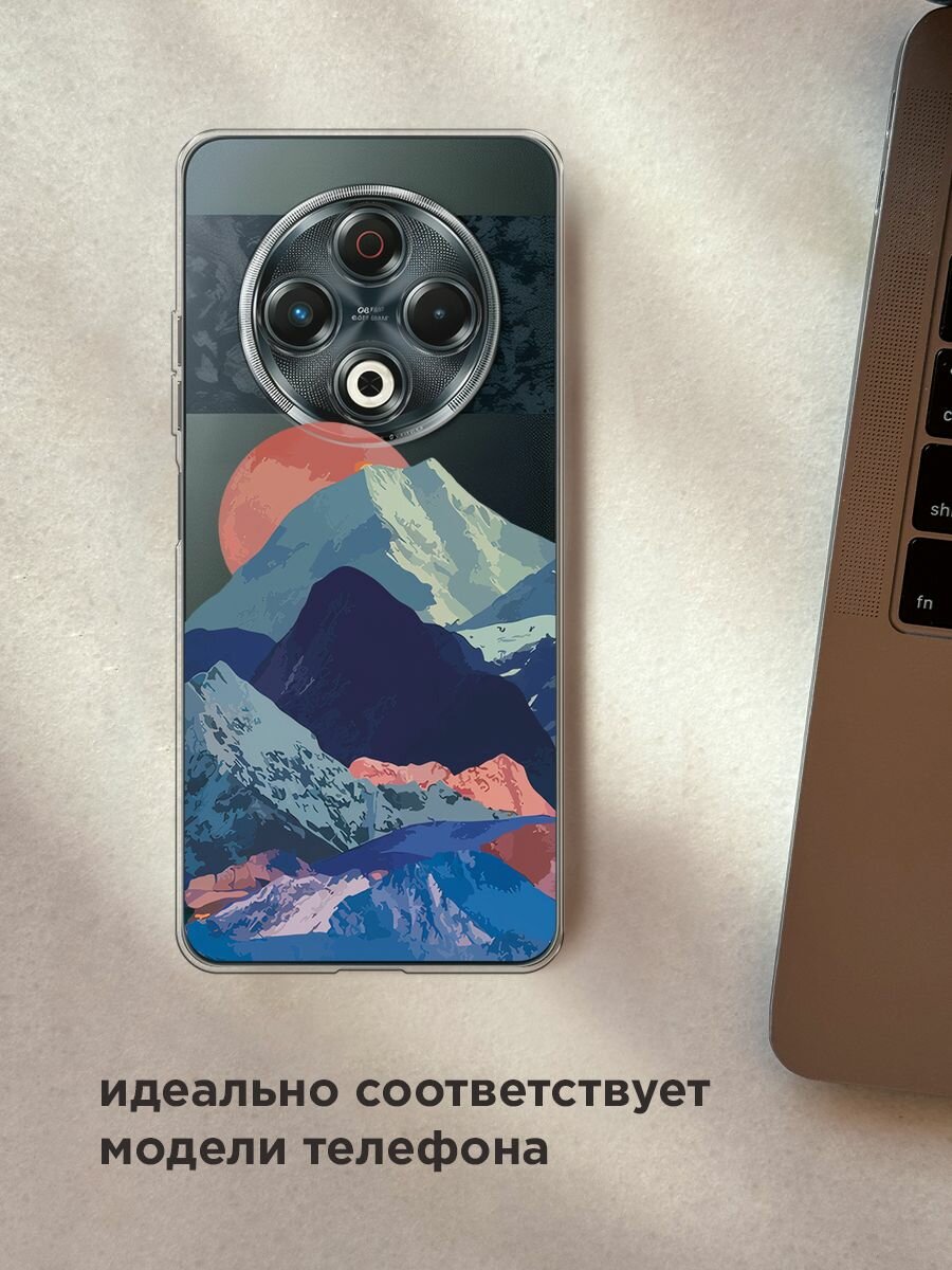 Чехол на Tecno Spark 30 / Текно Спарк 30 с принтом "Закат в снежных горах", прозрачный — фото 1