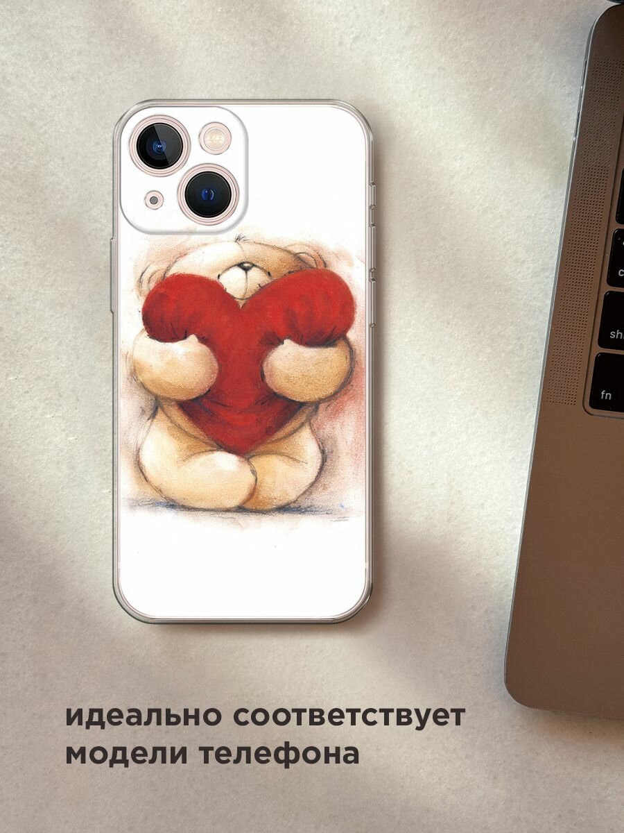 Чехол на Apple iPhone 13 mini / Айфон 13 мини с принтом "Мишка с сердцем 1" — фото 1