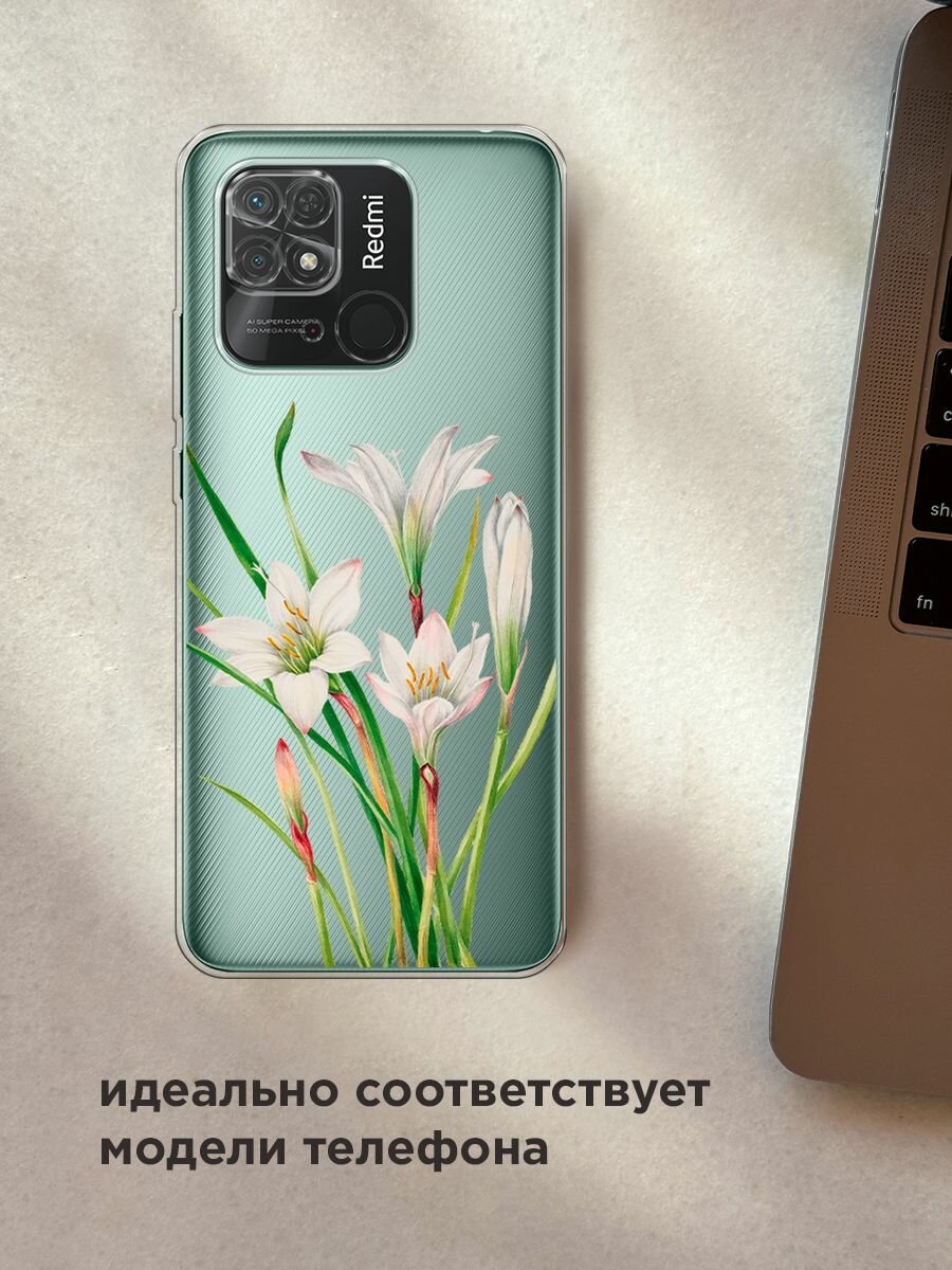 Чехол на Xiaomi Redmi 10C / Сяоми Редми 10C с принтом "White lily", прозрачный — фото 1