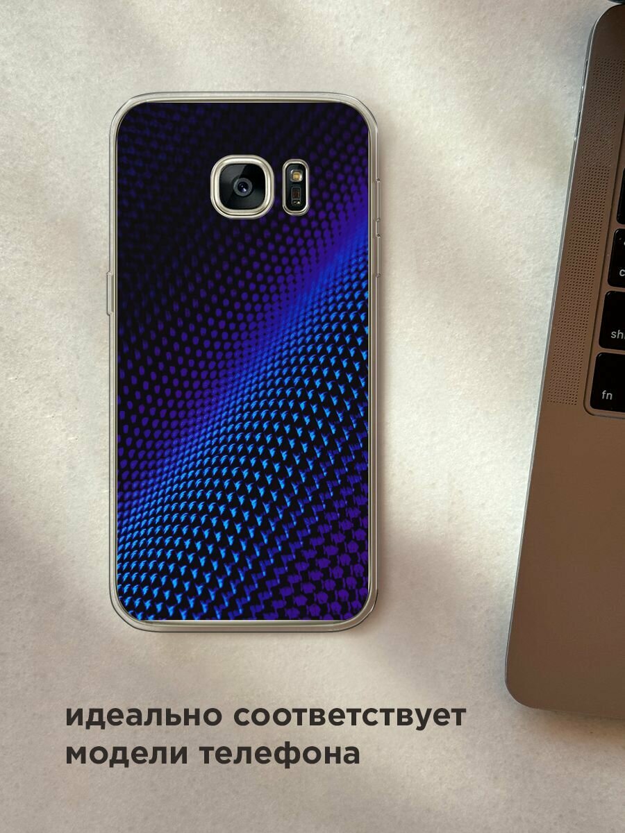 Чехол на Samsung Galaxy S7 / Самсунг Галакси С 7 с принтом "Синий карбон" — фото 1