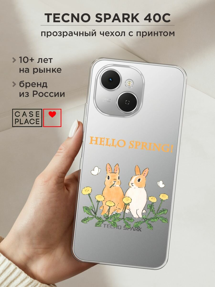 Чехол на Tecno Spark 40C / Текно Спарк 40C с принтом "Весенние кролики", прозрачный