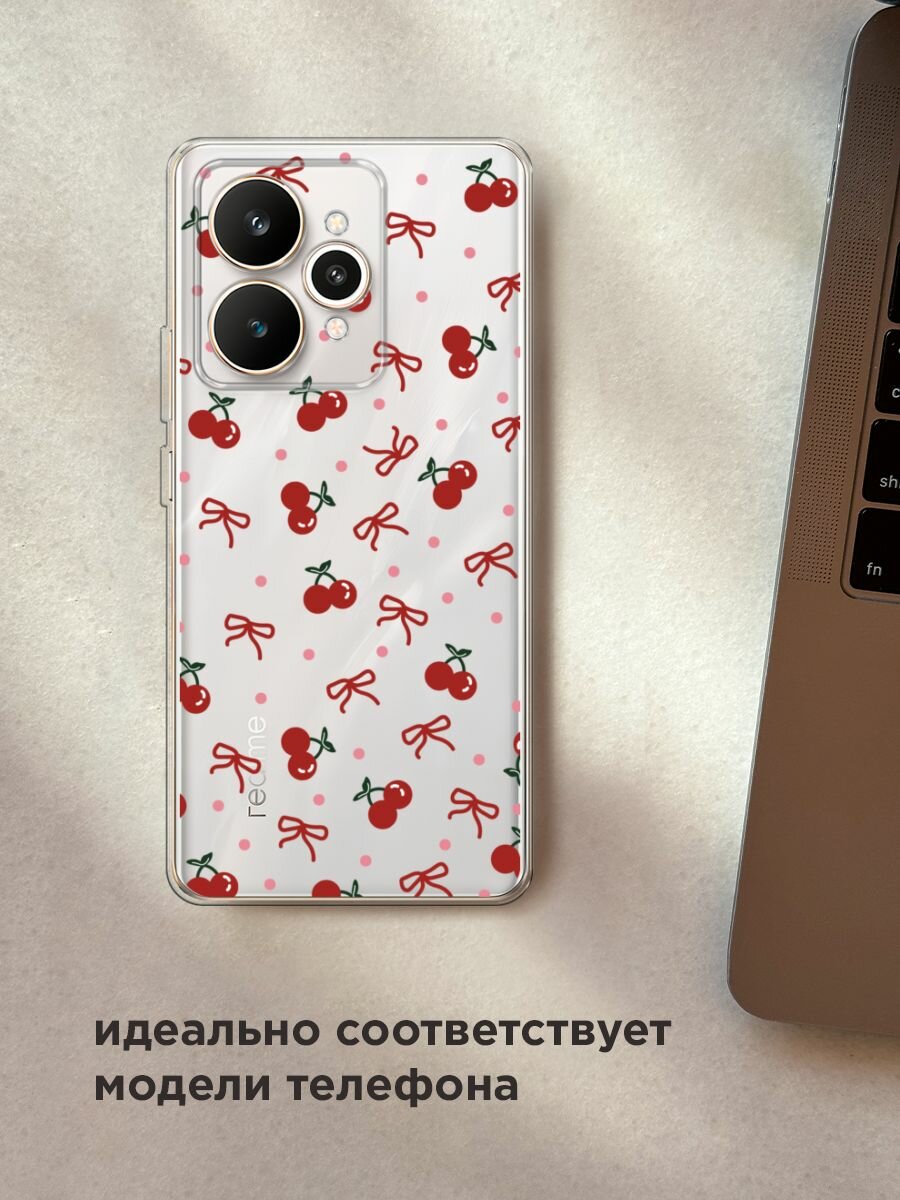 Чехол на Realme 15 / Реалми 15 с принтом "Вишни и ленточки", прозрачный — фото 1