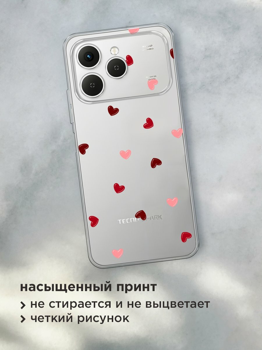 Чехол на Tecno Spark 40 / Текно Спарк 40 с принтом "Бордовые сердечки 2" — фото 1