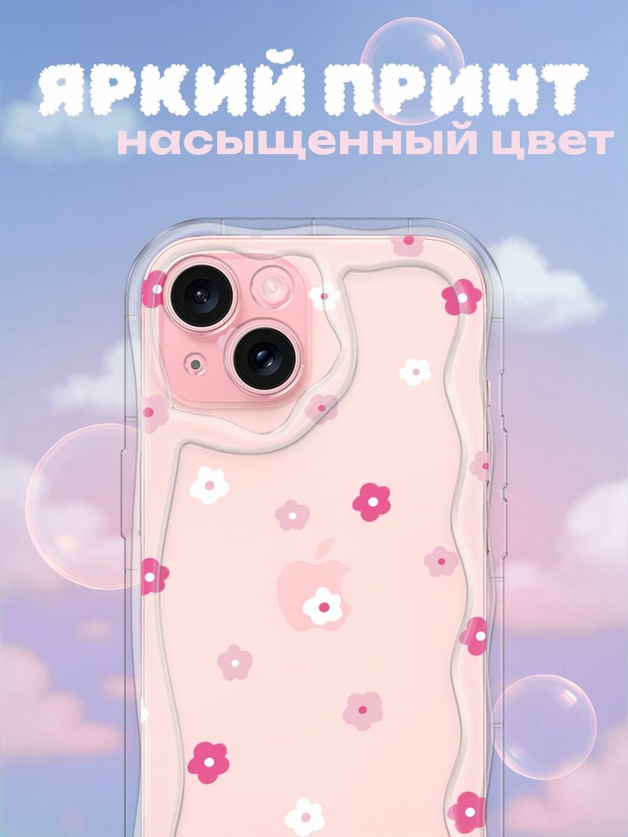 Чехол на Apple iPhone 15 / Айфон 15 с принтом "Весенние цветочки рисунок" — фото 1