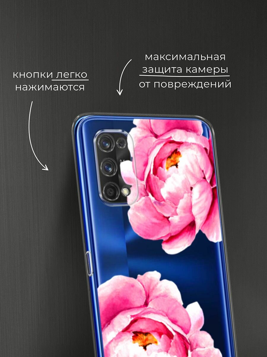 Чехол на Realme 7 Pro / Реалми 7 Про с принтом "Open peonies", прозрачный — фото 1