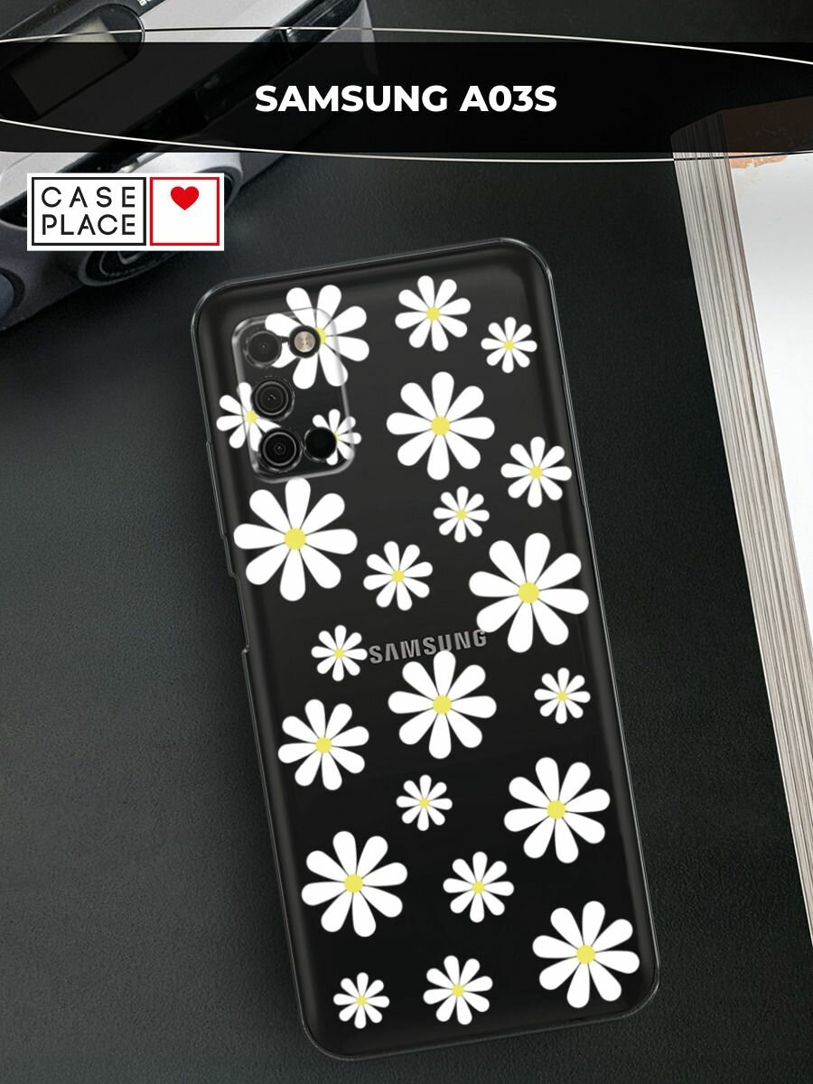 Чехол на Samsung Galaxy A03S / Самсунг Галакси A03S с принтом "Большие ромашки", прозрачный