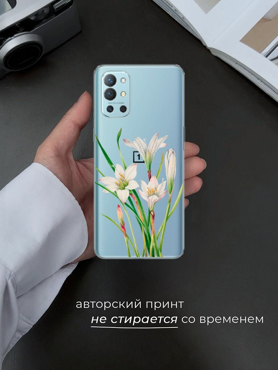 Чехол на OnePlus 9R / ВанПлас 9R с принтом "White lily", прозрачный — фото 1
