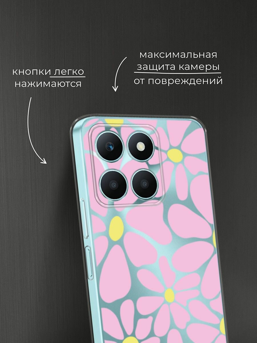 Чехол на Honor X6A / Хонор X6A с принтом "Розовые лепестки 2", прозрачный — фото 1