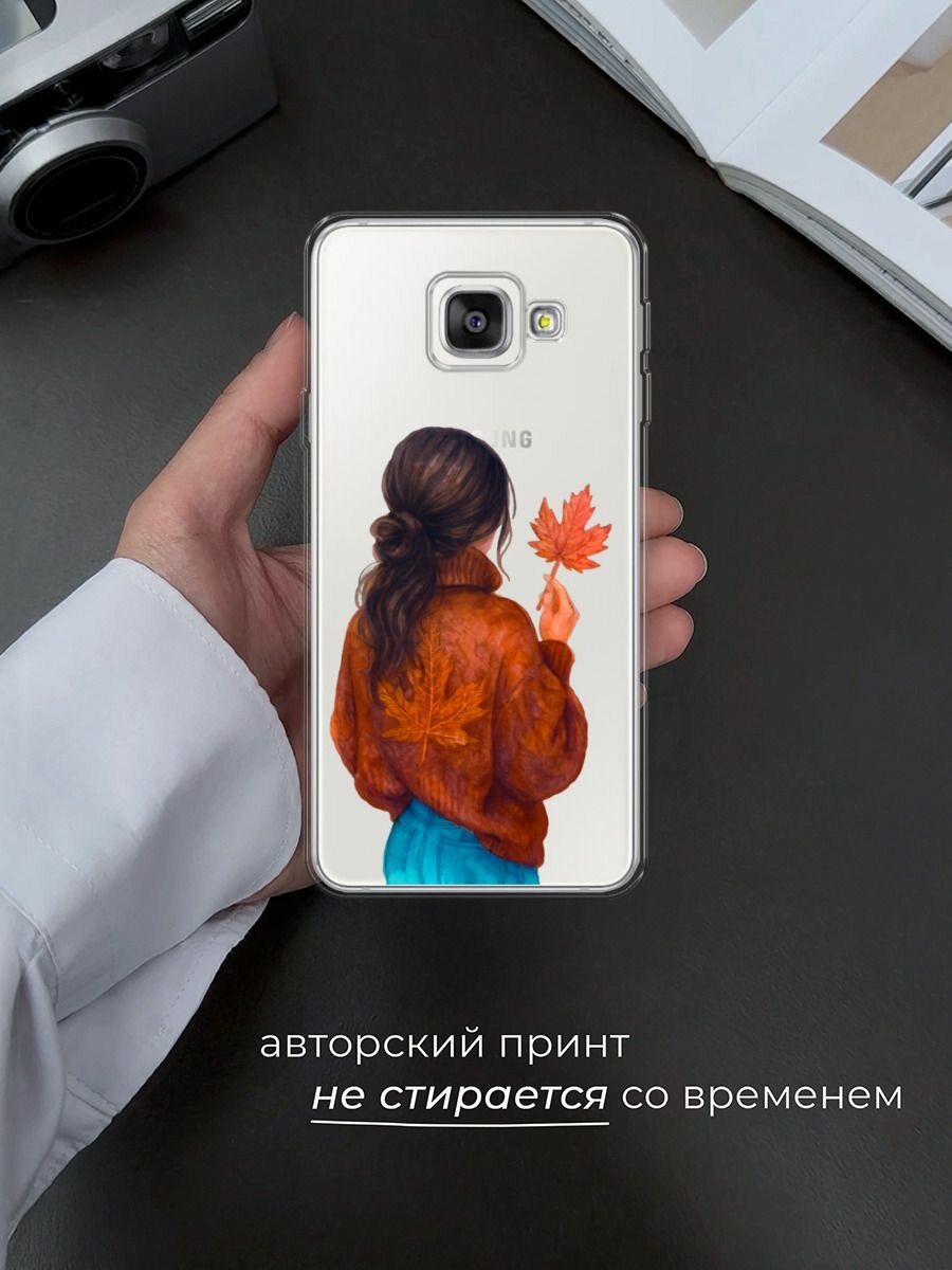 Чехол на Samsung Galaxy A3 2016 / Самсунг Галакси А3 2016 с принтом "Девушка с опавшим листом", прозрачный — фото 1