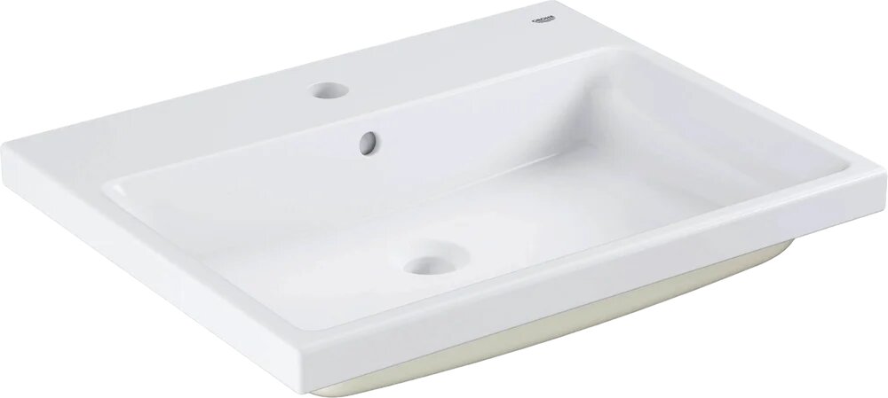 Раковина встраиваемая сверху Grohe Cube Ceramic 3947900H 61 полувстраиваемая, фарфоровая, раковина для ванной, белая, прямоугольная, со встроенным сливом-переливом