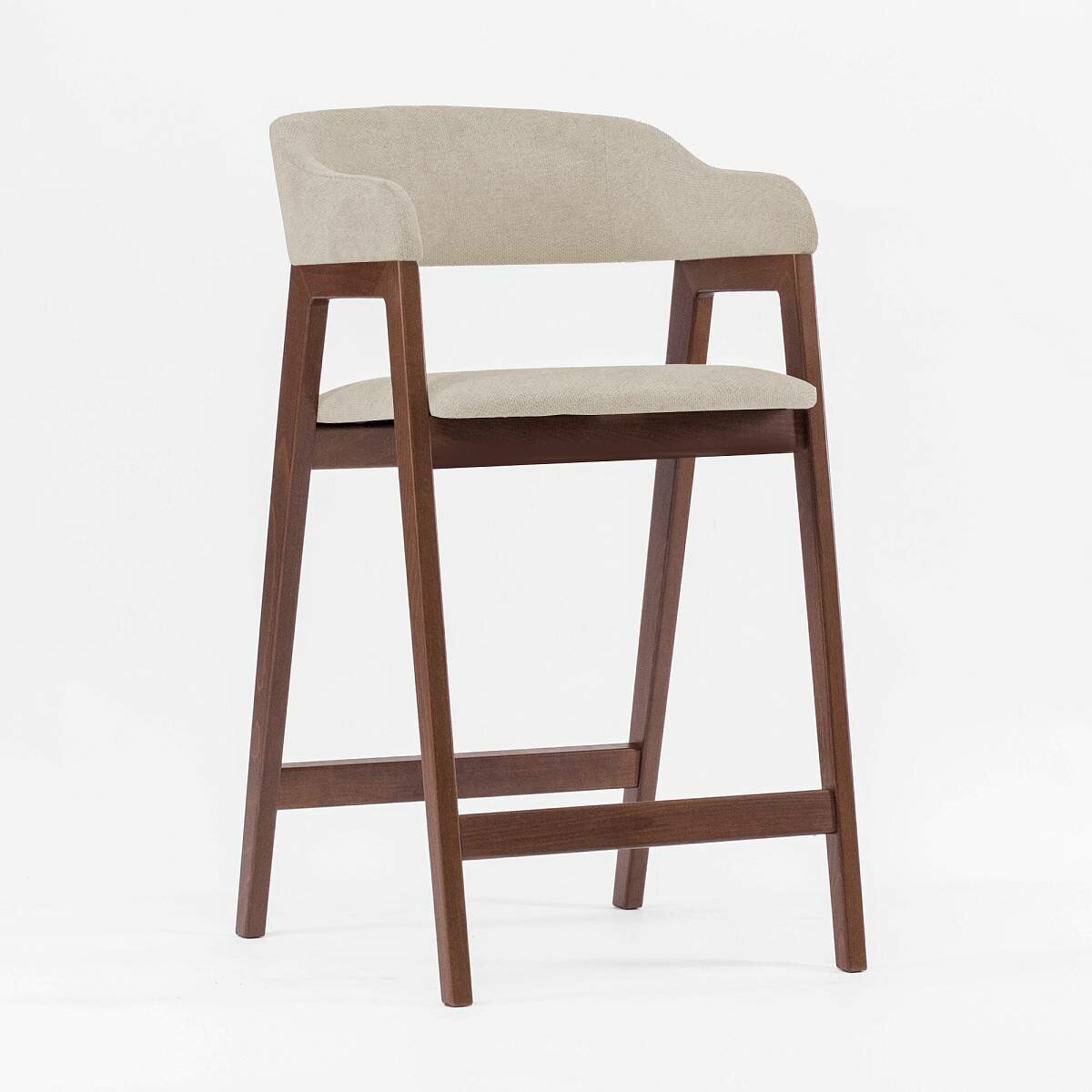Стул барный Челси кремовая ткань массив бука (орех) высота подлокотников 93,5 см для дома/для гостиной/для столовой/для кафе/кухонный стул/стул кухонный