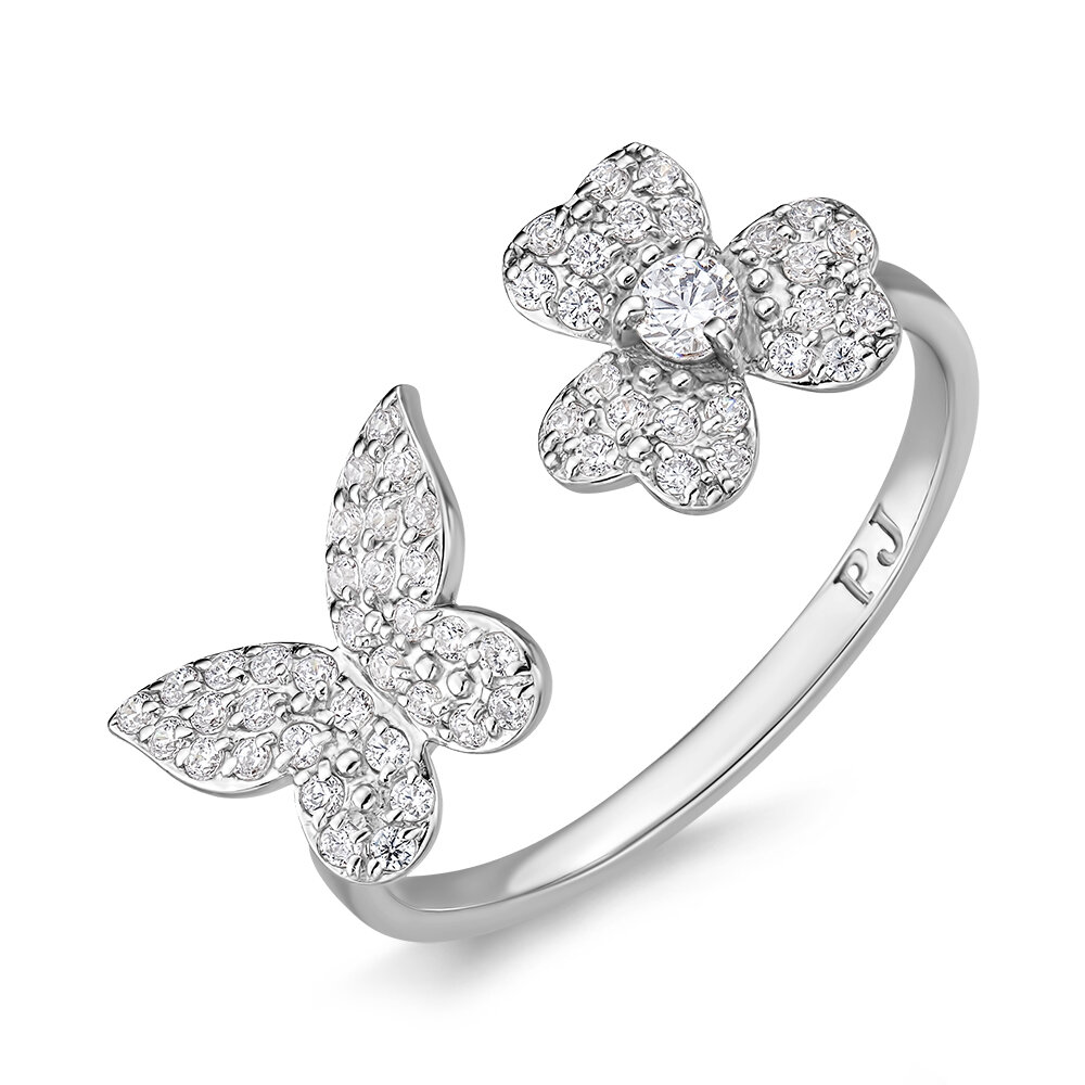 Кольцо разъемное, серебро, 925 проба, родирование, фианит