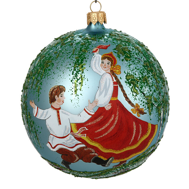 Стеклянный елочный шар Калинка 11 см, Фабрика Елочка, С2260