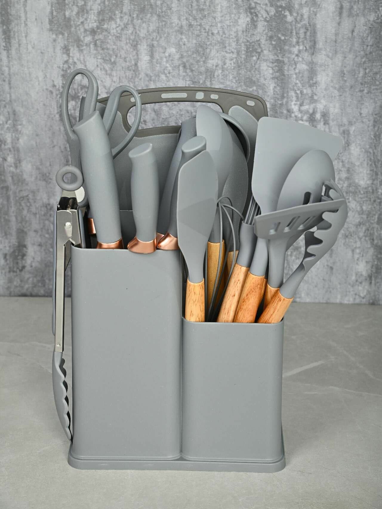 Кухонный набор, 19 предметов, антипригарное покрытие, чёрный, 32x19,5 см