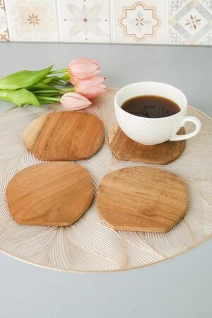 Подставка из дерева карелия круглая, дерево, 10 см, 4 шт, Koopman International A68100160-1