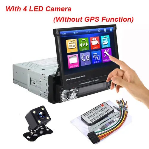 Автомагнитола Podofo, мультимедийный проигрыватель с 7 "HD-экраном, MP5, GPS, Bluetooth/FM/MP5/USB/AUX, Типоразмер 1DIN 4LED Camera(No GPS)