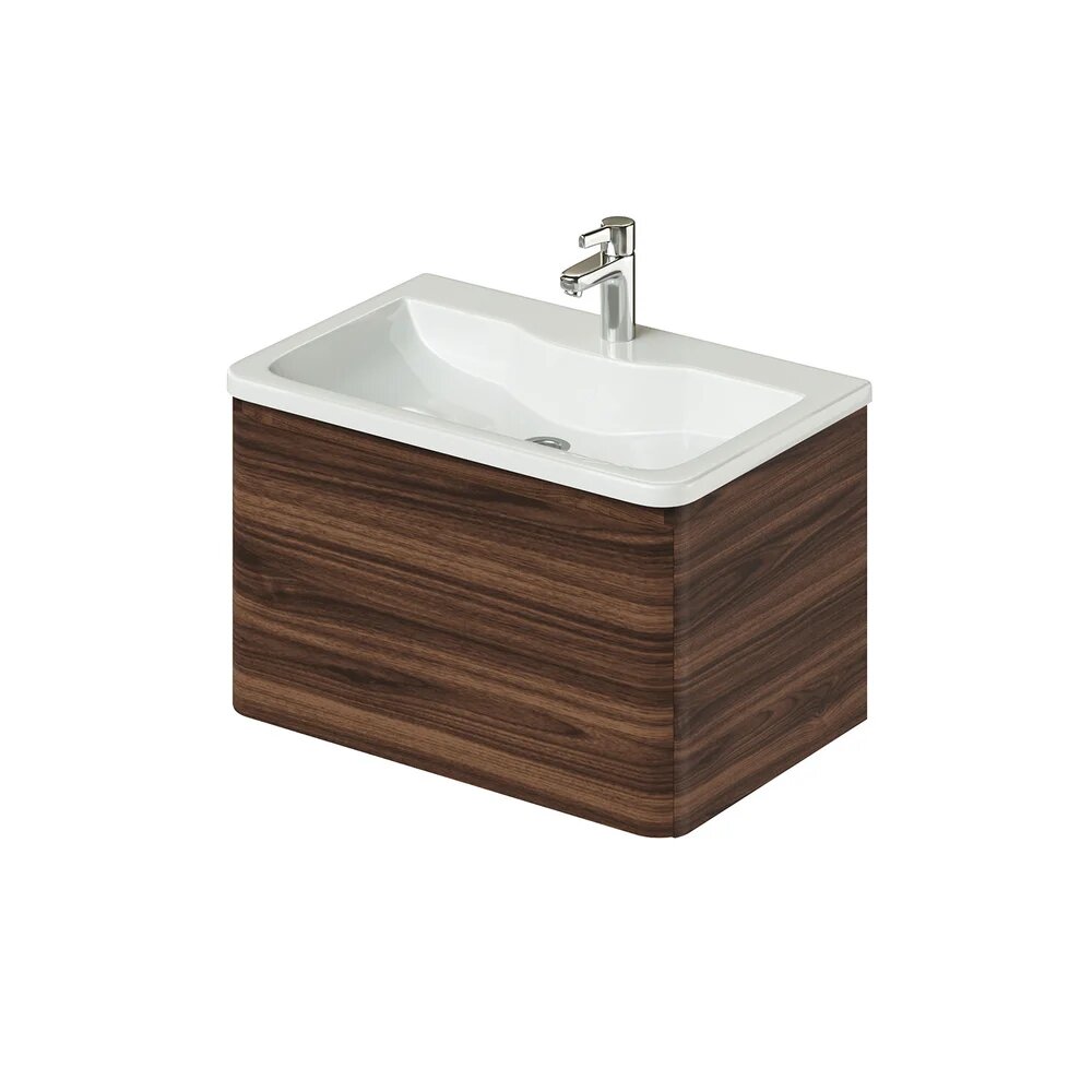 Тумба с раковиной Itana Roberto 70 подвесная, 69, 6 см, коричневая, из МДФ, с ящиками, раковина для ванной из камня, прямоугольная