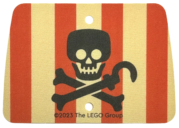 Деталь Lego 103913 Cloth Sail Rectangle with 2 Holes with Red Vertical Stripes, Black Skull and Crossbones with Hook Pattern