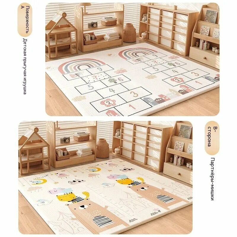 Коврик детский двухсторонний для ползания 180x200x1 см WellMat (Meitoku) "№7" развивающий моющийся для ползания игровой непромокаемый Бесплатная упаковка портативной сумки для хранения
