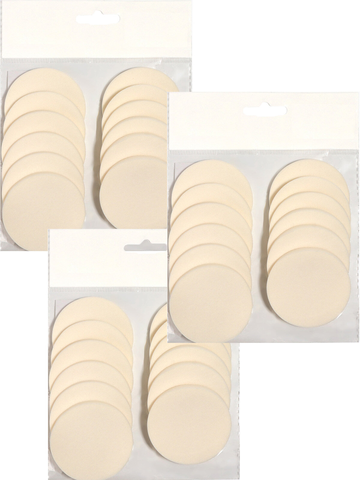 Спонж для макияжа, диаметр 5.3 см, материал - латекс, цвет - белый, 12 шт х 3 уп