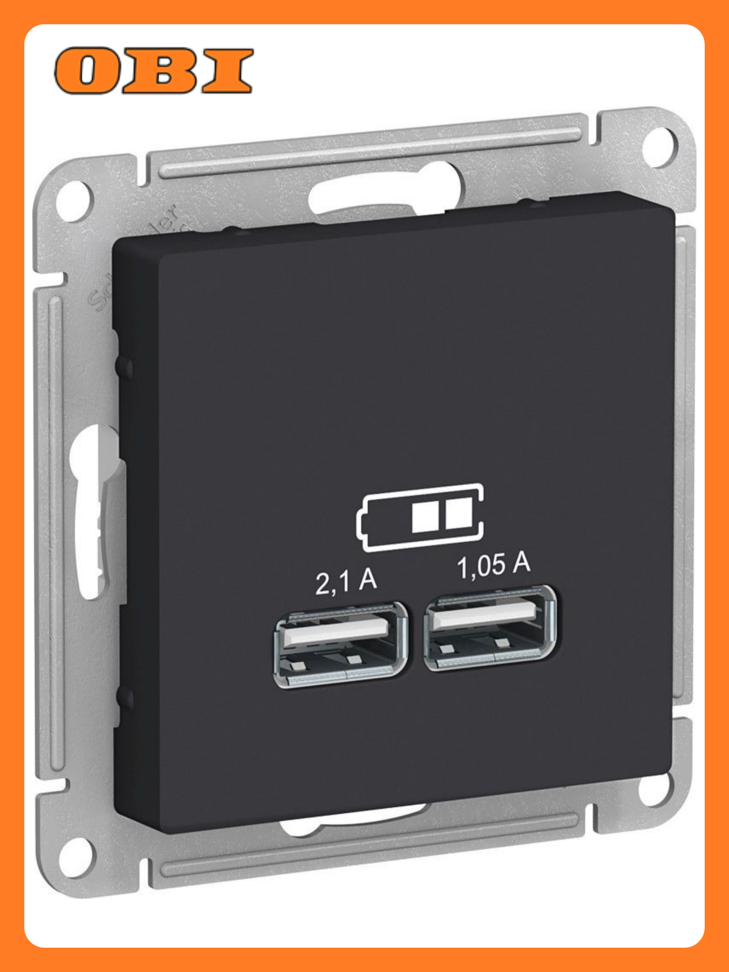 Розетка USB Systeme Electric AtlasDesign тип A+A 5В 1х2.1А 2х1.05А механизм карбон