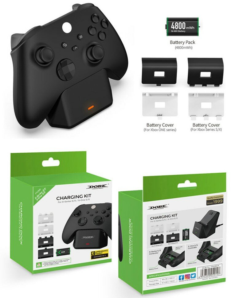 Зарядная станция + аккумулятор + 4 крышки для геймпада Xbox Series (Dobe TYX-0607X)