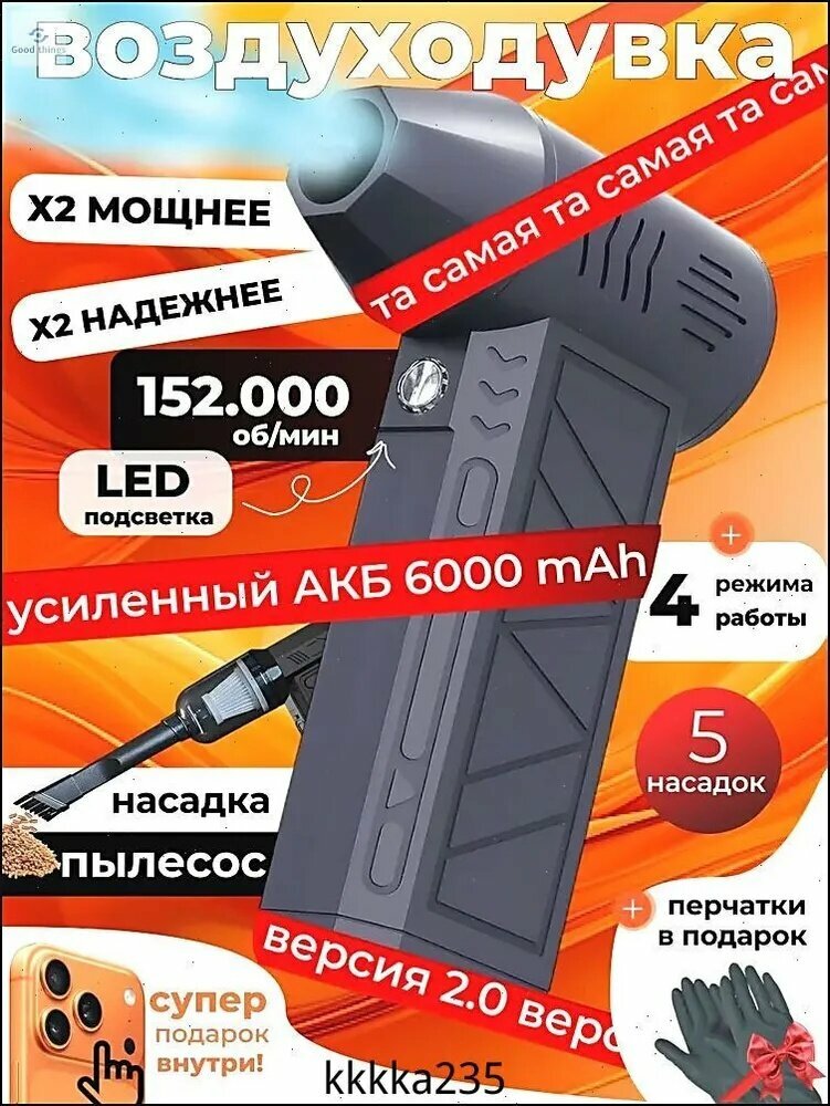 Воздуходувка пылесос турбо портативная аккумуляторная, Ветродуйка с функцией пылесоса / Воздуходувка для компьютера, Турбовентилятор
