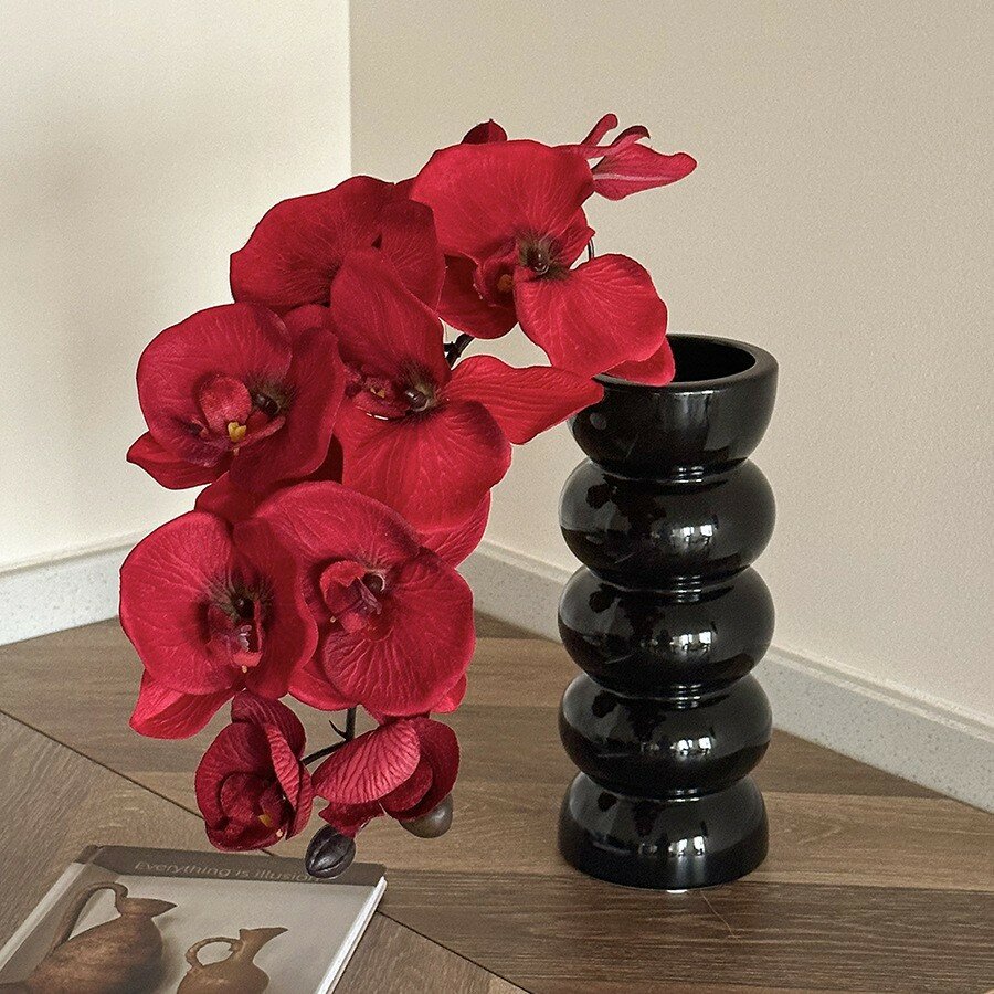 Красный искусственный цветок акации, букет орхидей с бабочками, легкая роскошь, искусственная цветочная композиция, декор в китайском стиле для комнаты