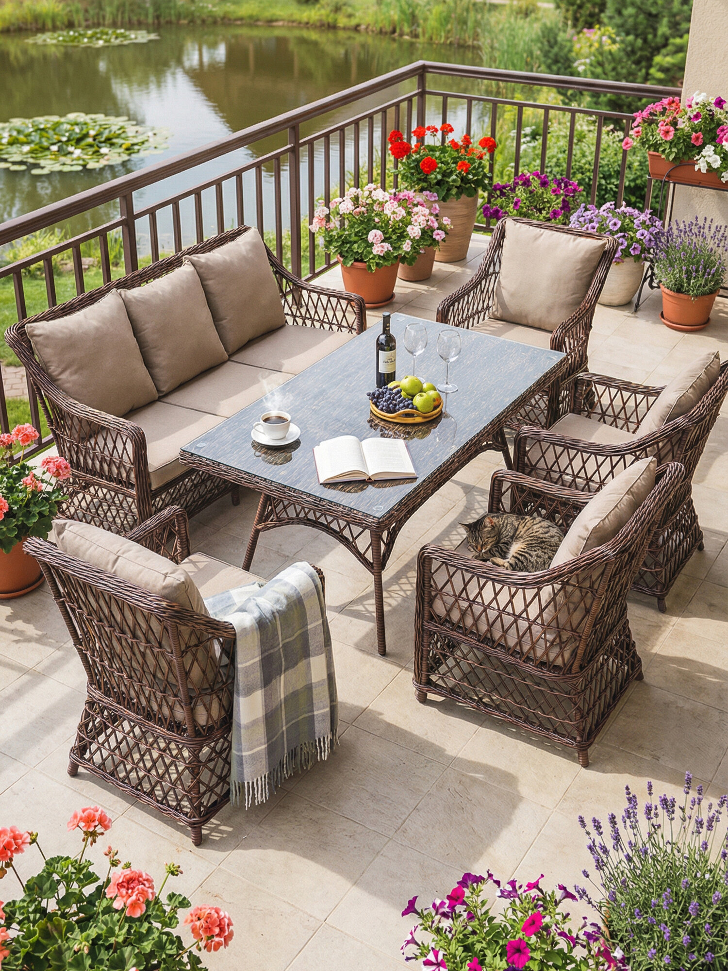 Комплект мебели для обеда и отдыха из искусственного ротанга Пикник-7+ (Picnic-7+), кофе