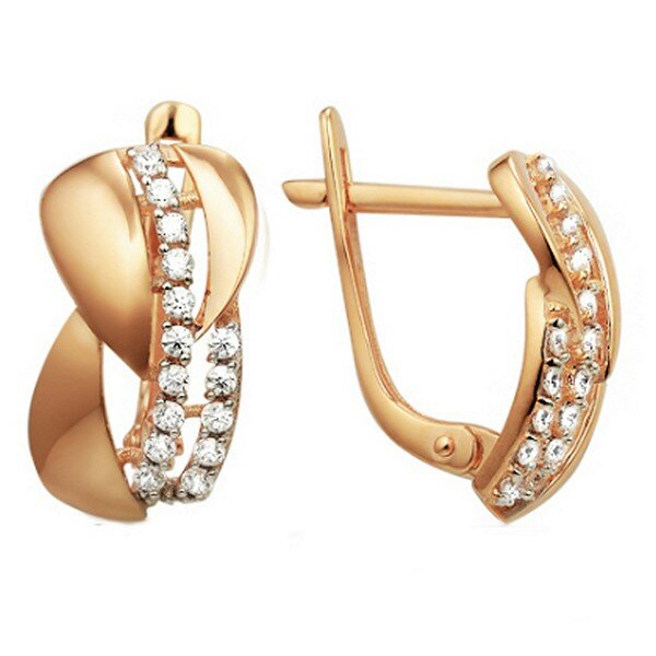 Серьги, красное золото, 585 проба, фианит