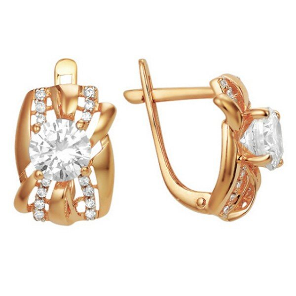 Серьги, красное золото, 585 проба, фианит