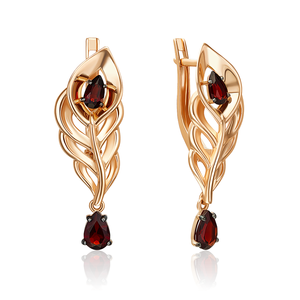 Серьги, золото, 585 проба, гранат