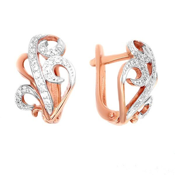 Серьги, красное золото, 585 проба, фианит