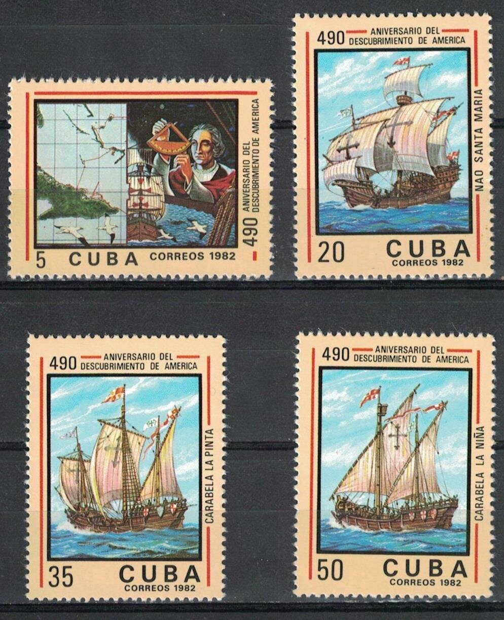 Почтовые марки Куба 1982г. "490 летию открытия Америки Колумбом" Корабли, Христофор Колумб MNH