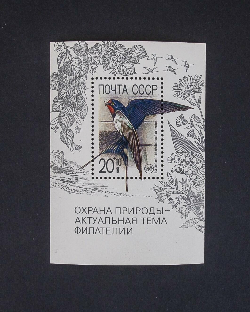СССР 1989 Охрана природы. Актуальная тема филателии. Ласточка. Блок.