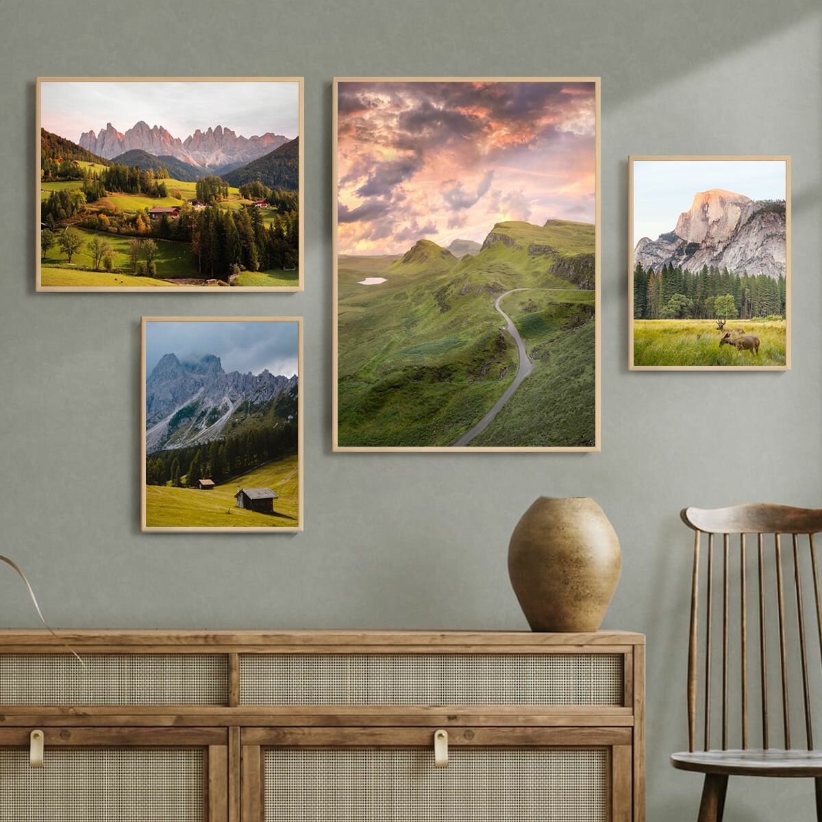 Набор постеров 4 шт "Горы и закат" плакат для интерьера, картина на стену
