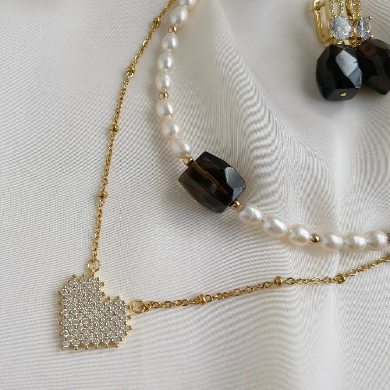 Комплект бижутерии: подвеска, колье, жемчуг культивированный, раухтопаз