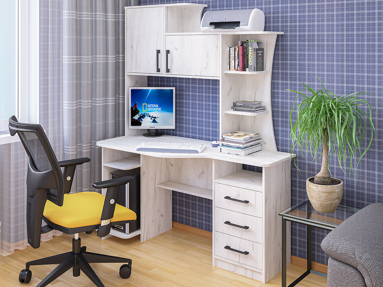 Стол компьютерный "МК Пирамида" СК-19 с надстройкой и 3 ящика, цвет крафт светлый, 180х140х60 см